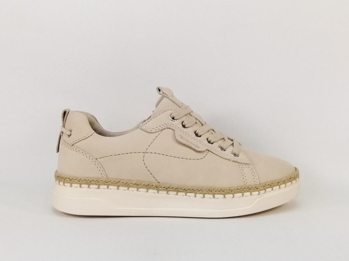 Basket TAMARIS Chic Confort Cuir Beige I Pointure Plus