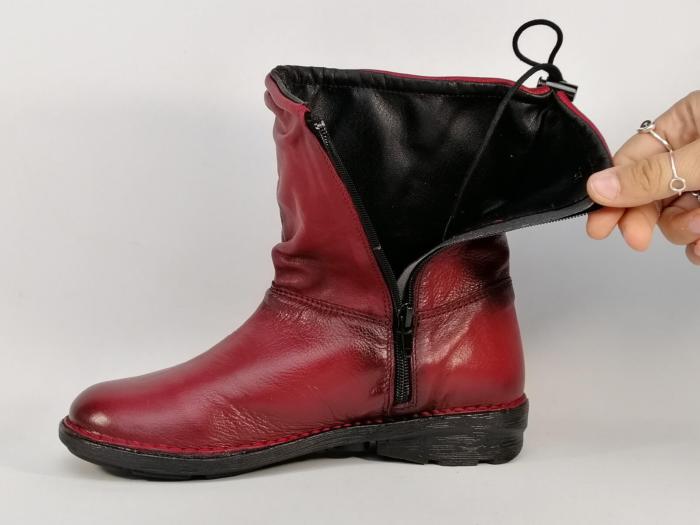 Botte Femme Cuir Très Souple Rouge BRAN'S I Pointure Plus