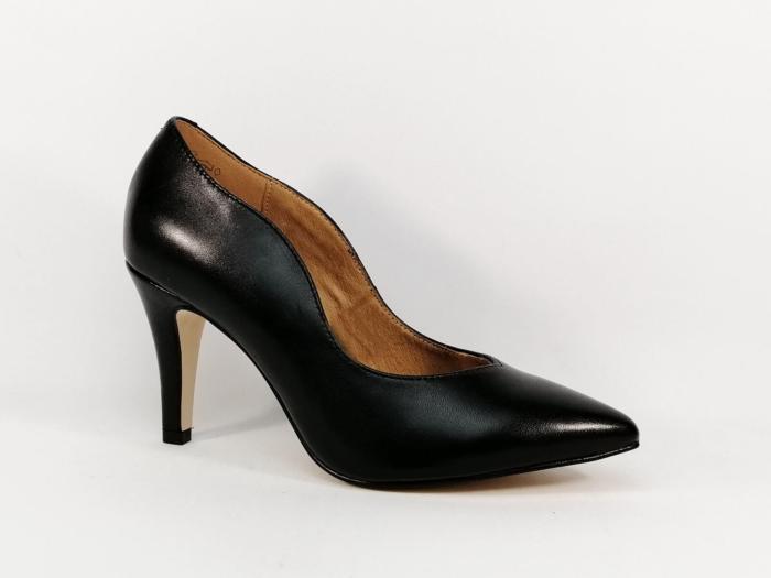 Escarpin Chic Cuir Noir CAPRICE Talon Haut I Pointure Plus